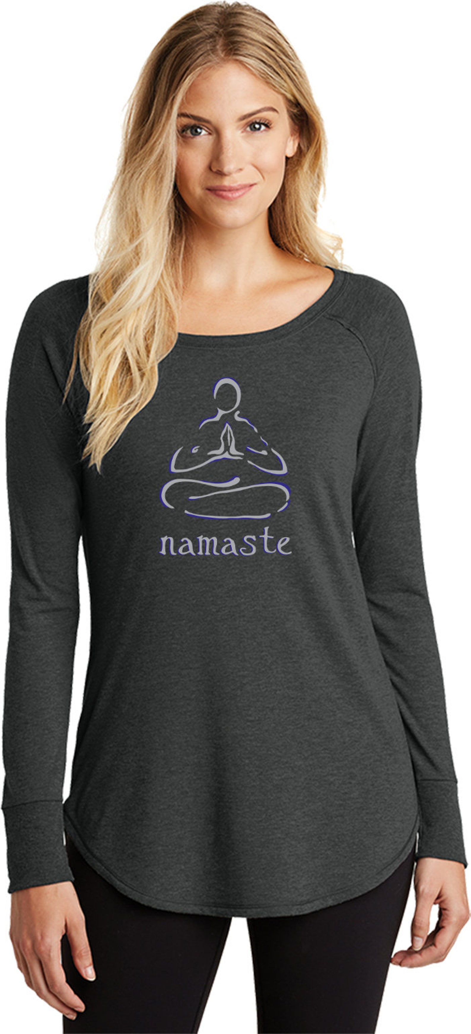 Namaste Lotus Pose Ladies Yoga Tri Blend Long Sleeve = NLP-DT132L - Etsy