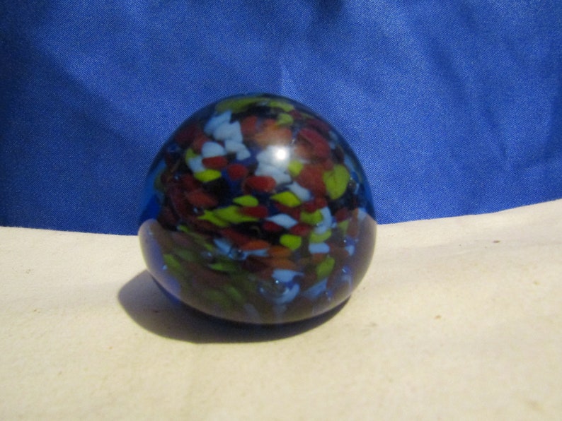Vintage Blue Glass Paperweight With Multi-coloured Inner - Etsy
