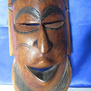 Vintage African Hand Carved Wooden Wall Hanging Bearded Mask With ...