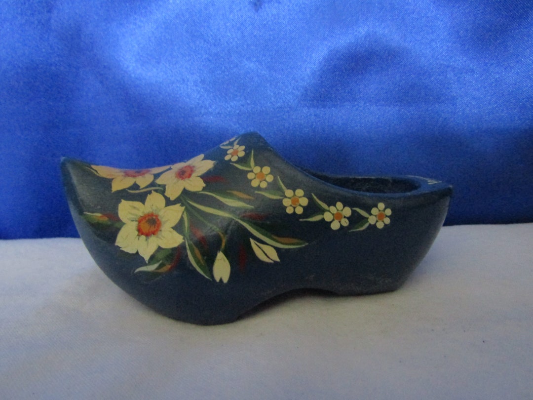 Vintage Carved Wooden Dutch Clog Hand Painted Floral Design - Etsy