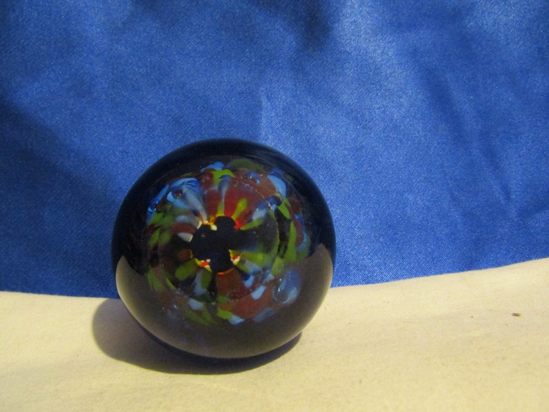 Vintage Blue Glass Paperweight With Multi-coloured Inner - Etsy
