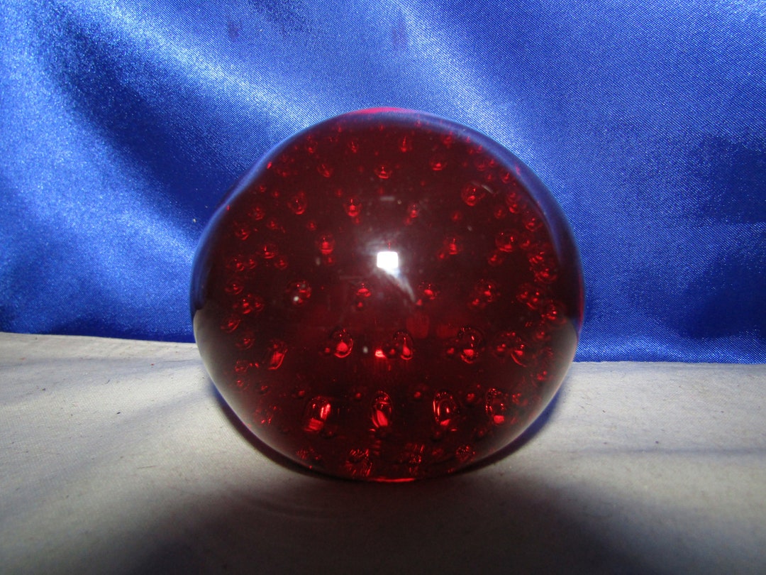 Vintage Red Glass Paperweight With Controlled Bubbles - Etsy