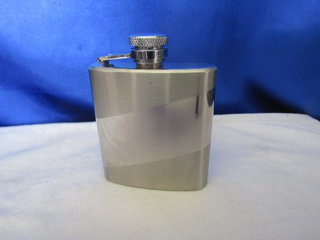 Vintage Brushed Stainless Steel 2oz Hip Flask, Hinged Lid - Etsy