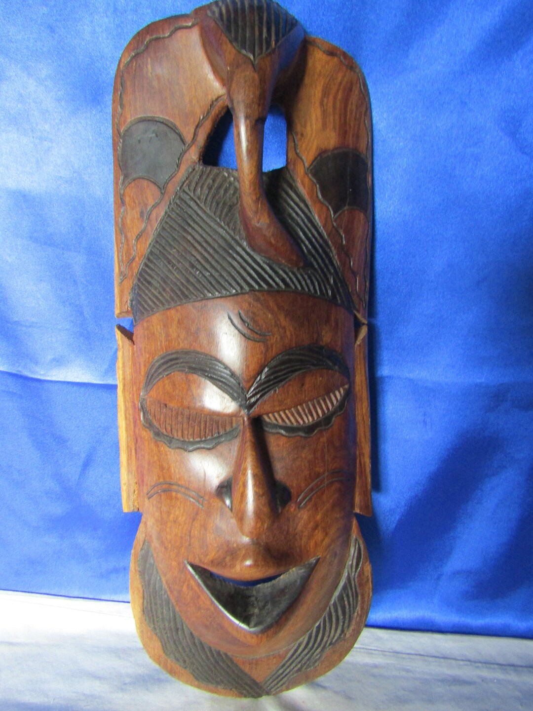 Vintage African Hand Carved Wooden Wall Hanging Bearded Mask With ...