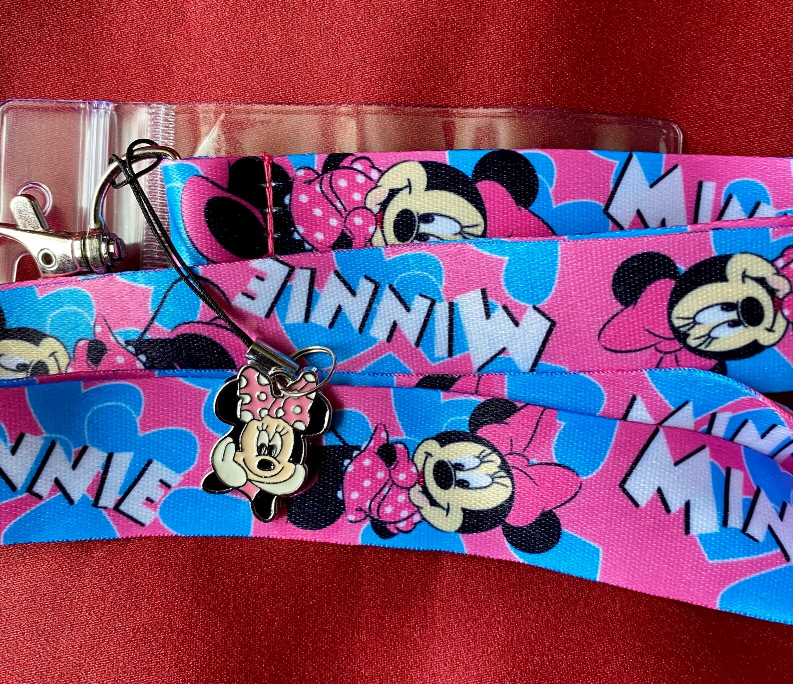 Disney Minnie Mouse Lanyard, Minnie Charm & ID Holder Bus Pass/keys ...