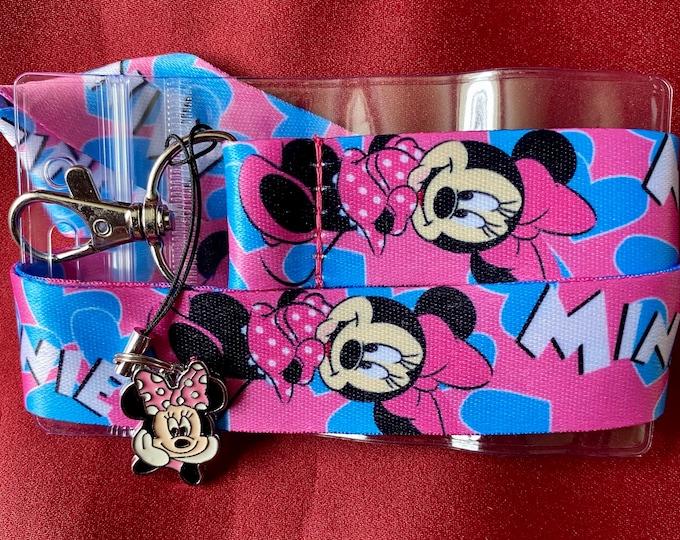 Disney Minnie Mouse Lanyard, Minnie Charm & ID Holder Bus Pass/keys ...