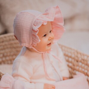 Ruffle Baby Bonnet, Girl Muslin Brimmed Bonnet, Baby Sunbonnet, Newborn ...