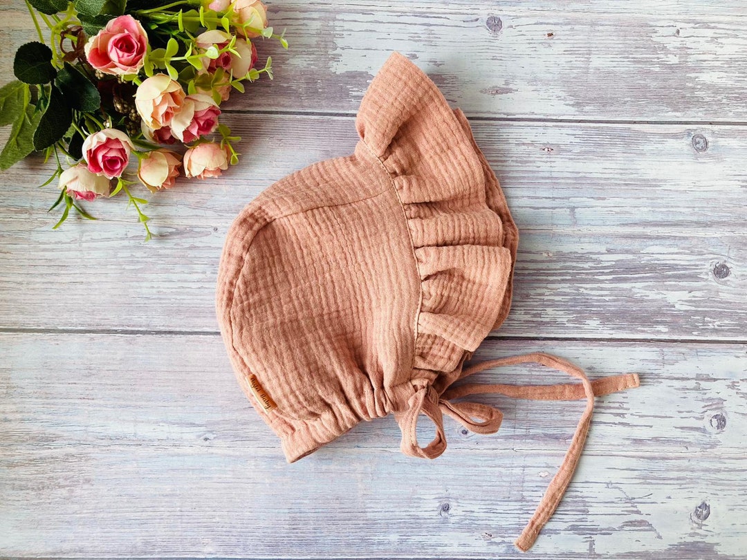 Ruffle Baby Bonnet: Old Pink Organic Cotton Muslin Sunbonnet - Etsy