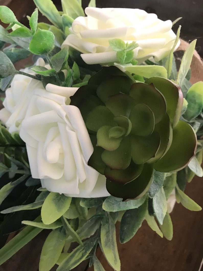 Rustic Ivory Rose and Greenery Bride Bouquet SMALL | Etsy