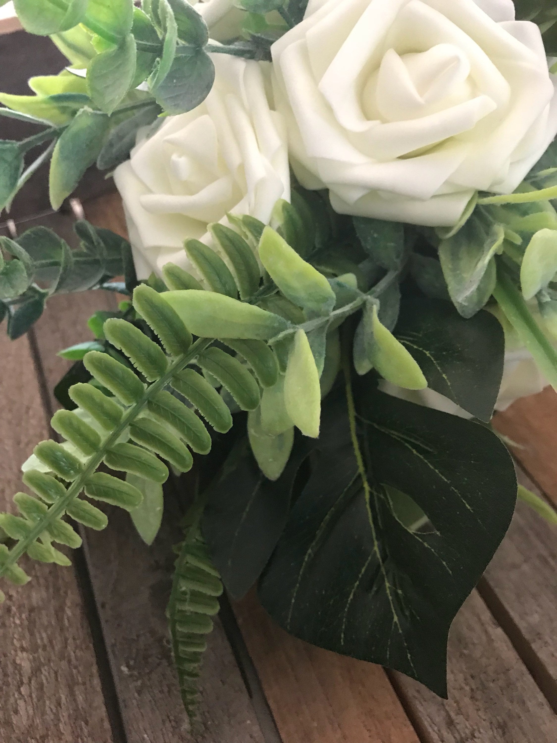 Rustic Ivory Rose and Greenery Bride Bouquet SMALL | Etsy