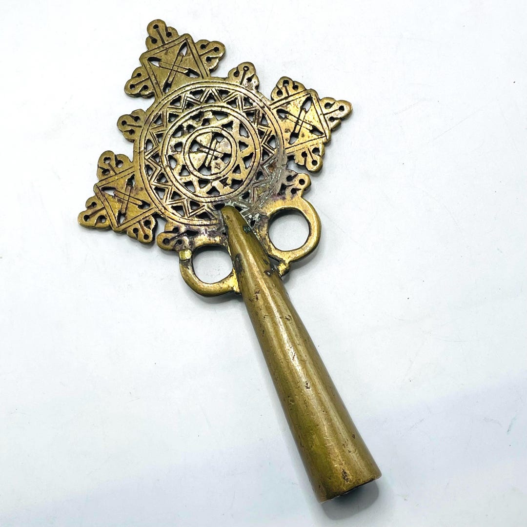 Vintage ETHIOPIAN Orthodox Coptic Brass Priests Handheld Blessing Cross ...