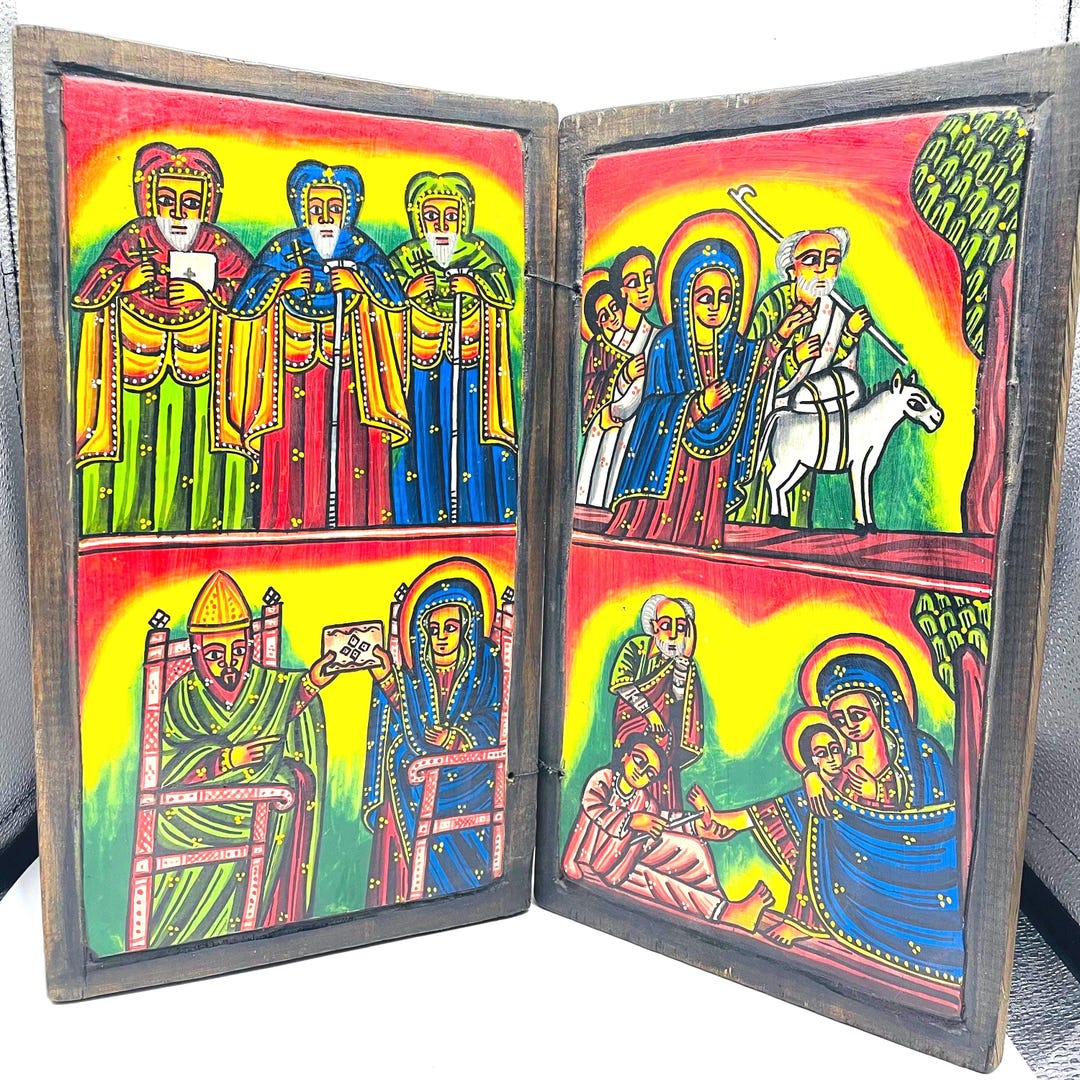 Big Ethiopian Wooden Icon Hand Painted African Art Christian Ethnic ...