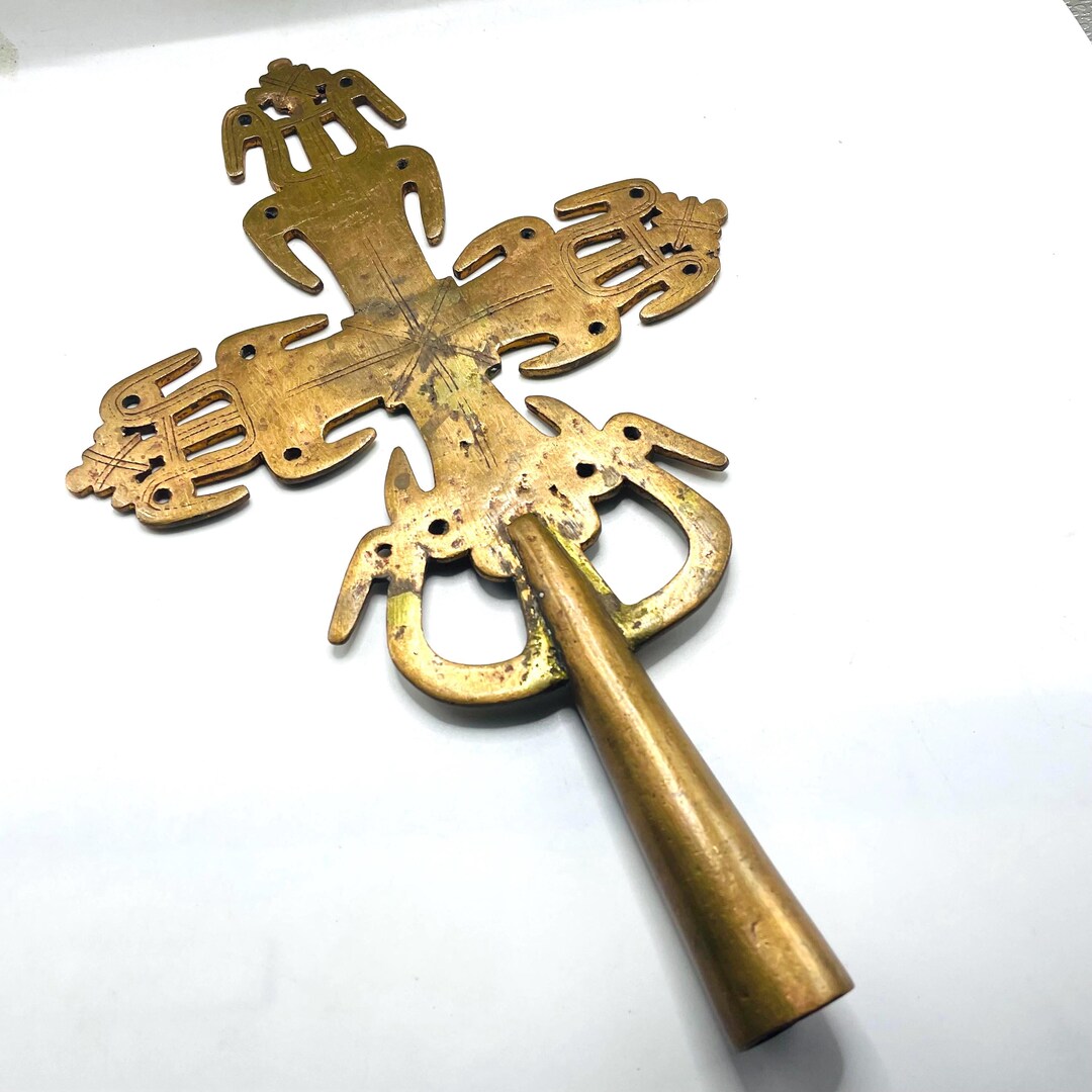 Vintage ETHIOPIAN Orthodox Coptic Brass Priests Handheld Blessing Cross ...