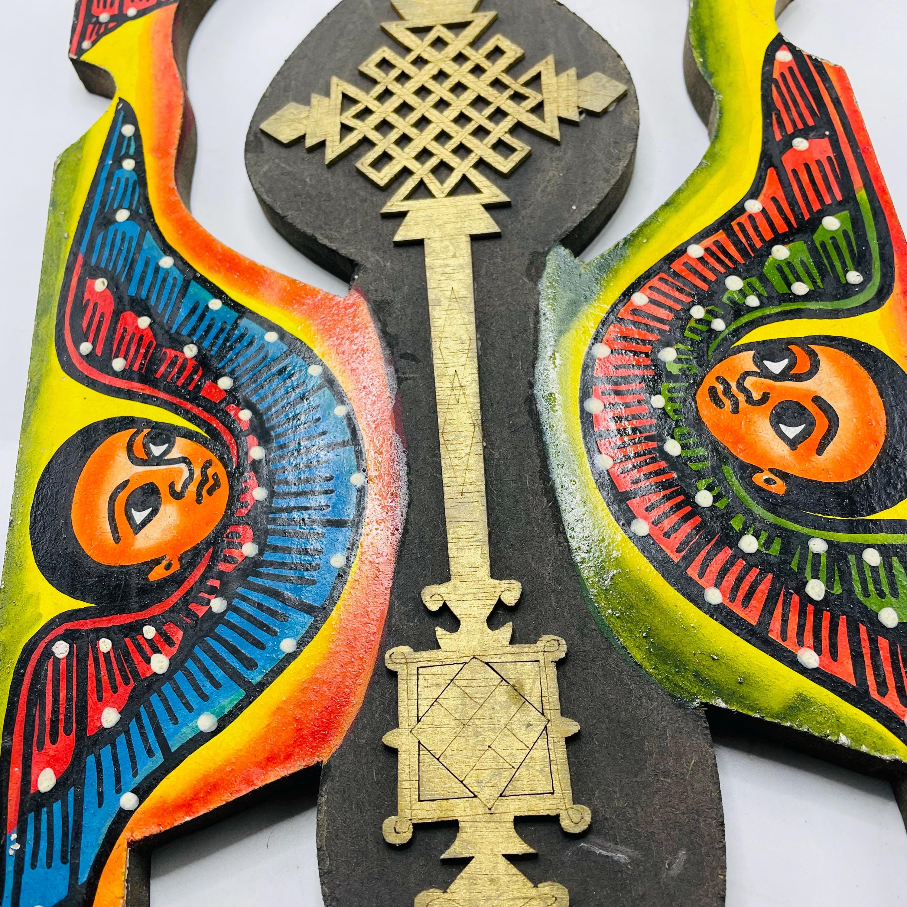 Ethiopian Wooden Icon African Art Christian Cross Hand Painted Ethnic ...