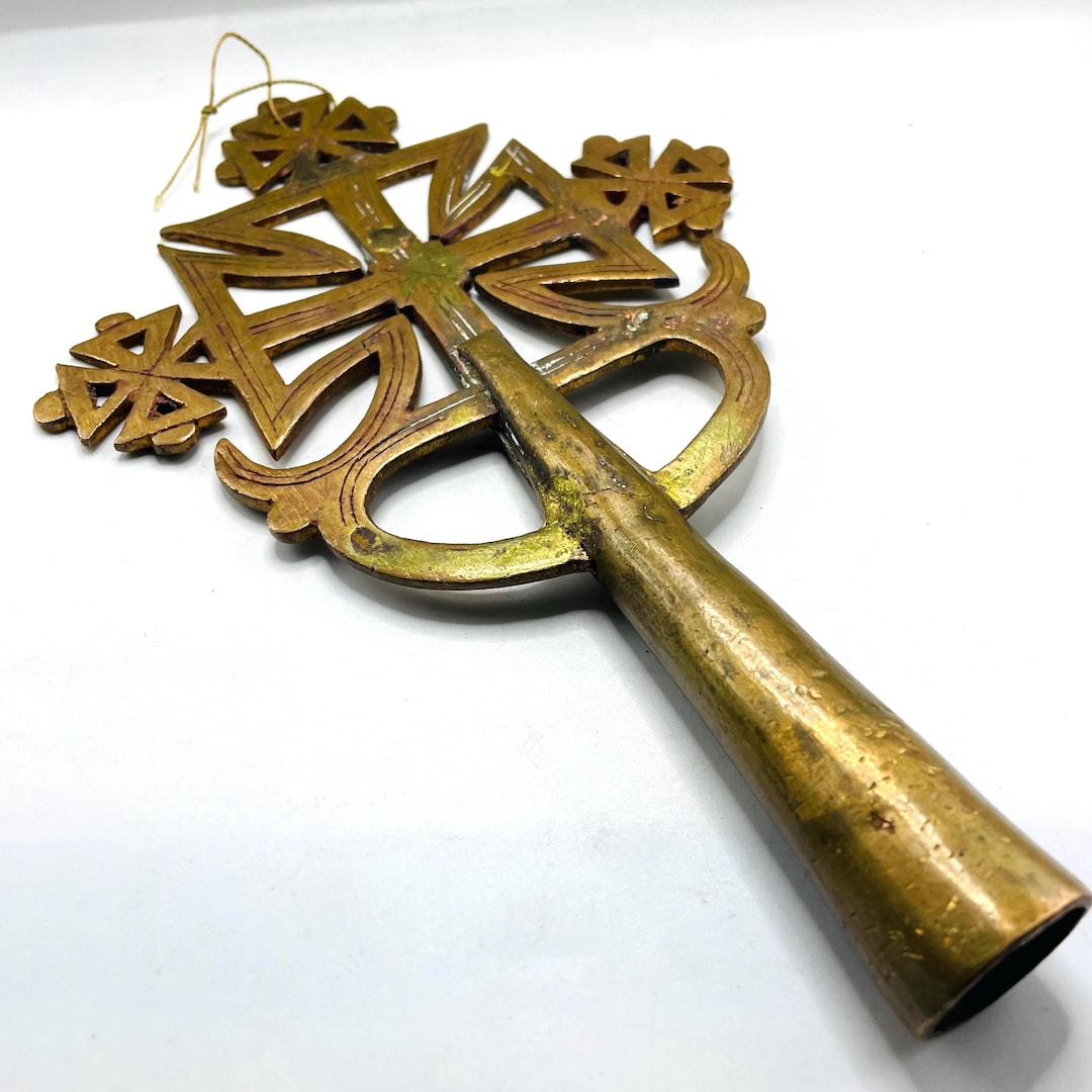 Vintage ETHIOPIAN Orthodox Coptic Brass Priests Handheld Blessing Cross ...