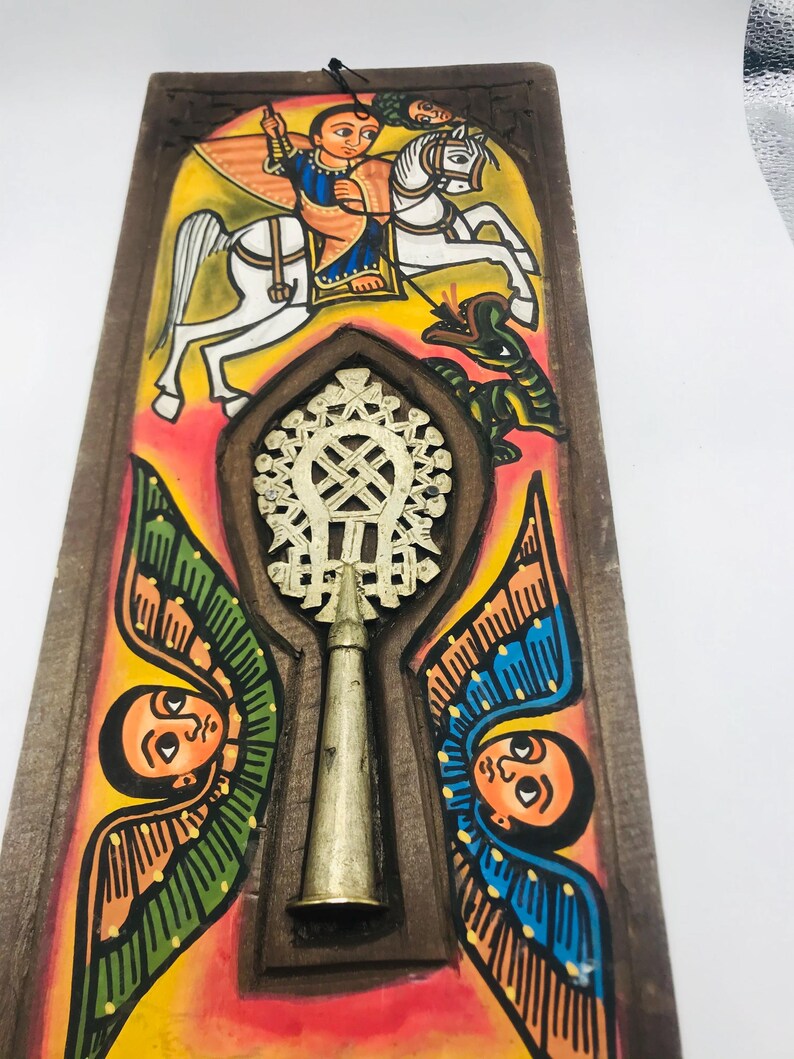 Ethiopian Wooden Icon Cross Hand Painted African Art Christian Ethnic ...