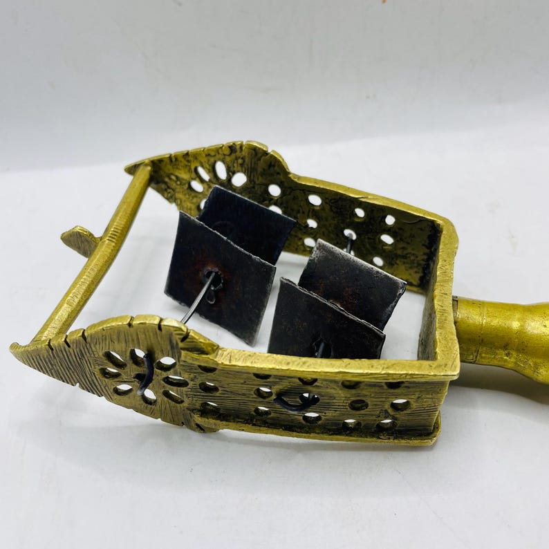 Vintage African Ethiopian Brass Ceremonial Rattle Tsenatsil Instrument ...