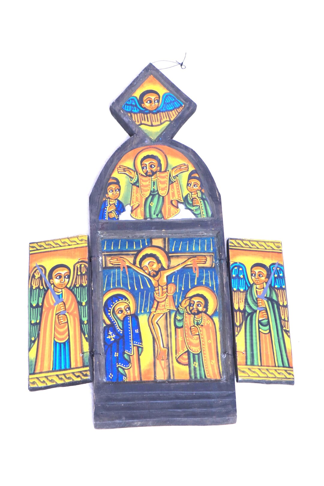 Ethiopian Coptic Christian Folding 19''wooden Triptych Painted Altar ...