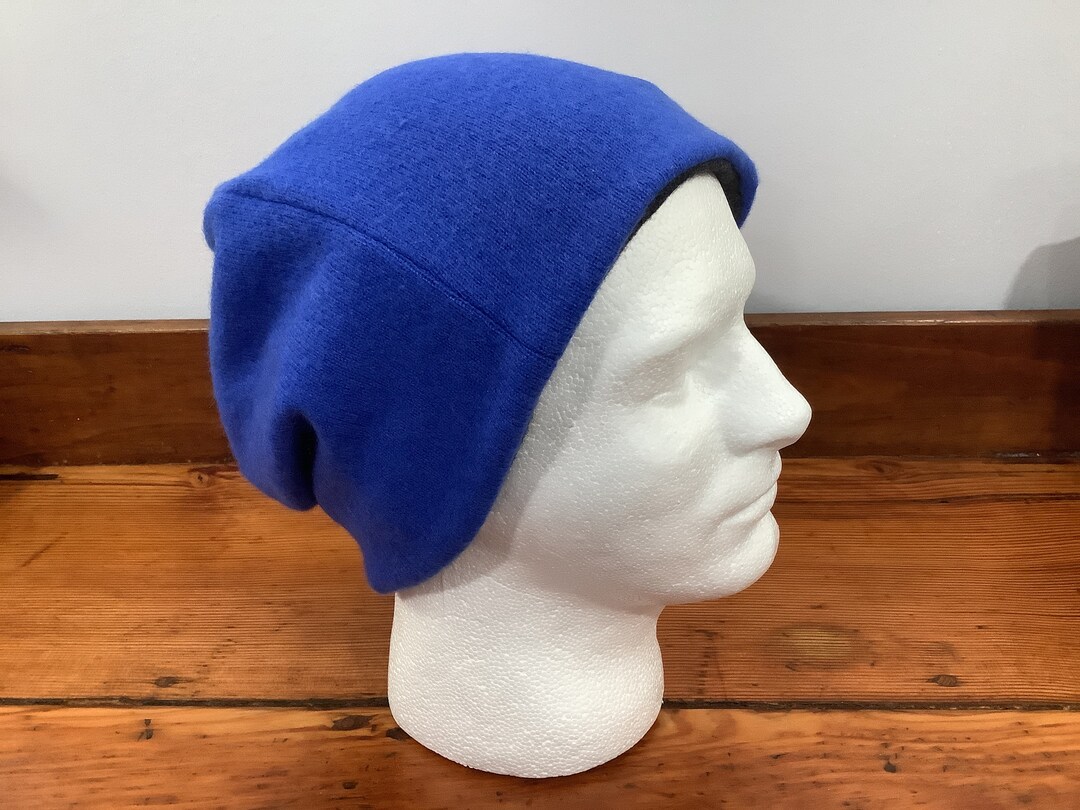 Upcycled L/XL Cobalt Blue and Dark Grey Cashmere Cisco Hat 4. - Etsy