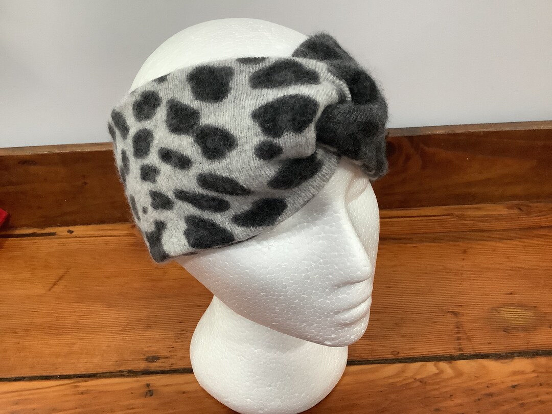 Upcycled Two Tone Grey Animal Print Cashmere Headband 83. Recycled ...