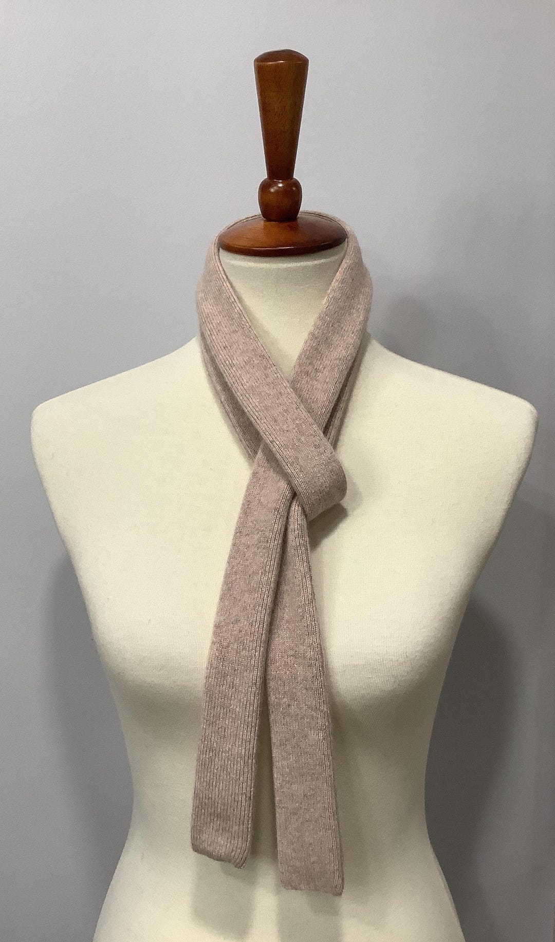 Upcycled Heathered Sand Cashmere Skinny Scarf #61. Repurposed Pure ...