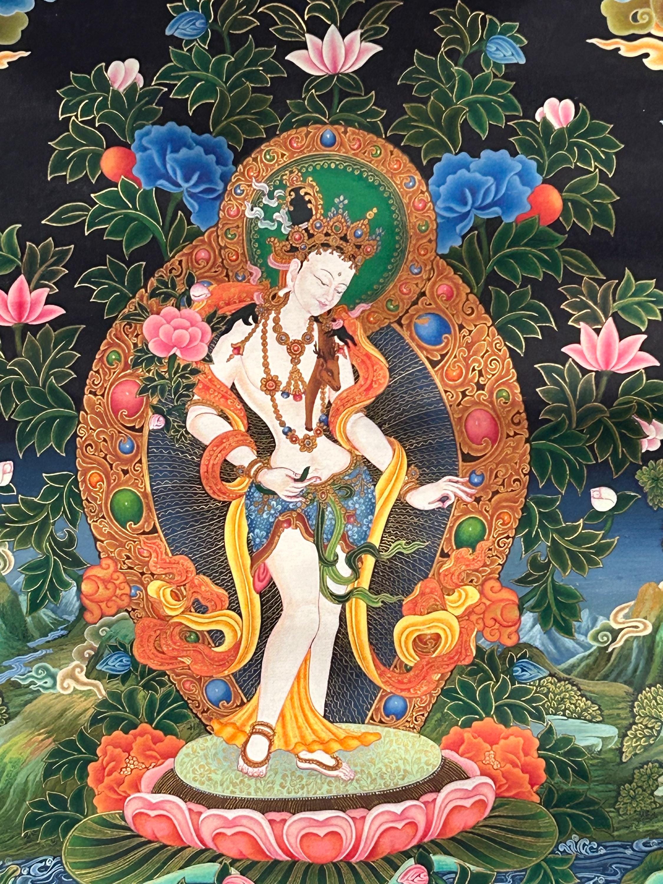 Vintage Authentic Tibetan Thangka Painting of Standing White Tara Late ...