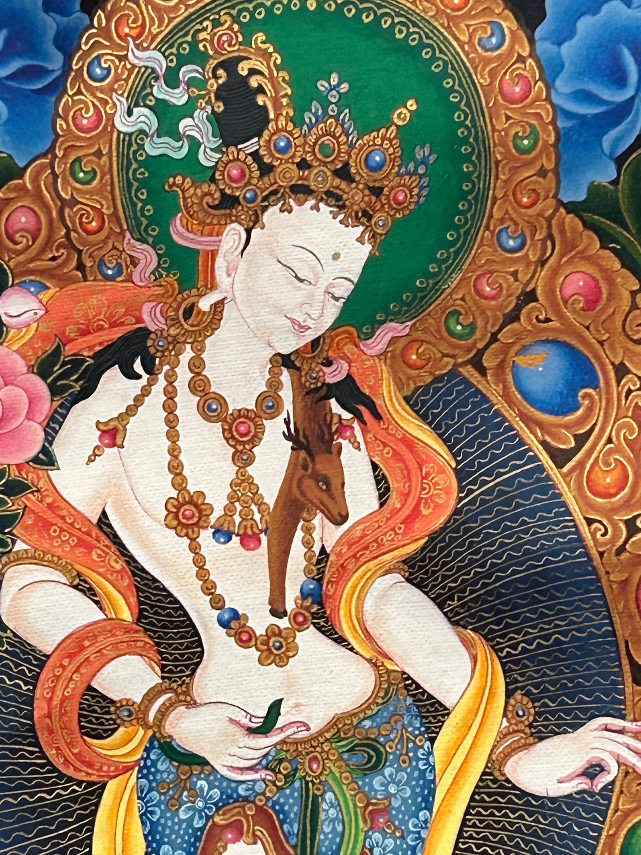 Vintage Authentic Tibetan Thangka Painting of Standing White Tara Late ...
