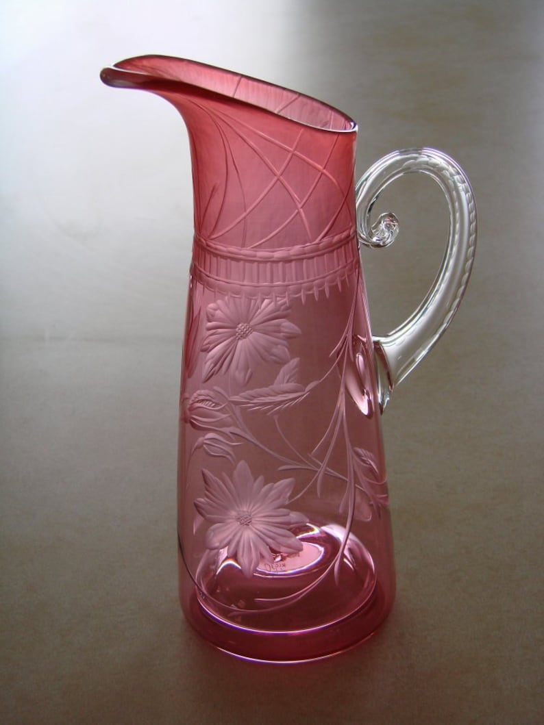 Pitcher, Floral Pitcher, Glass Pitcher, Hand Blown Pitcher, Hand ...