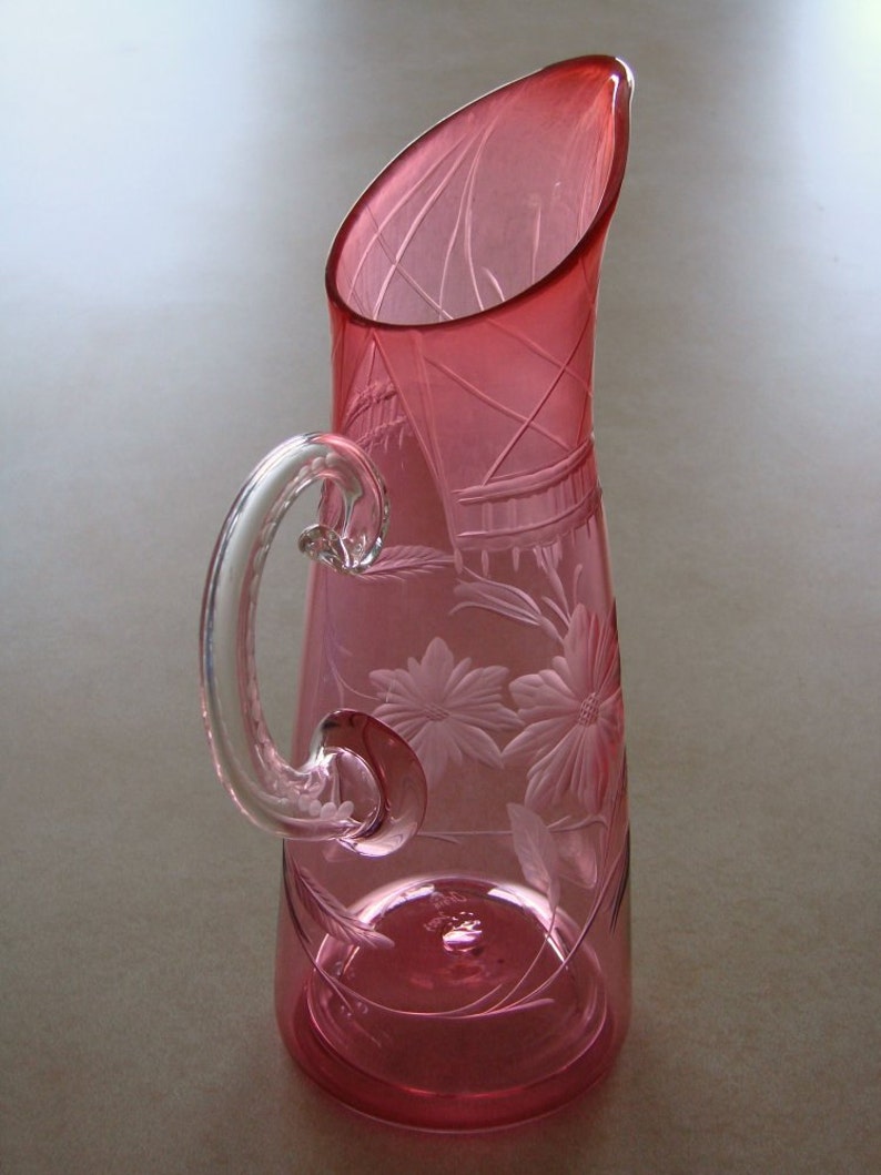 Pitcher, Floral Pitcher, Glass Pitcher, Hand Blown Pitcher, Hand ...