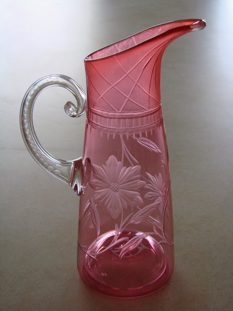 Pitcher, Floral Pitcher, Glass Pitcher, Hand Blown Pitcher, Hand ...