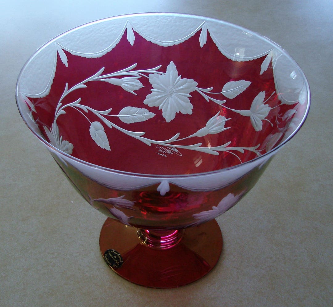 Centerpiece Bowl, Cranberry Bowl, Hand Engraved Bowl, Decorative Bowl ...