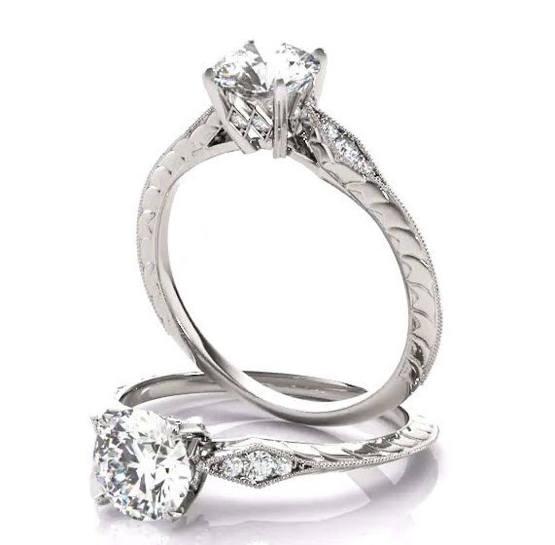 Alexa Round Solitaire Art Deco Iconic Knife-edge Engagement - Etsy