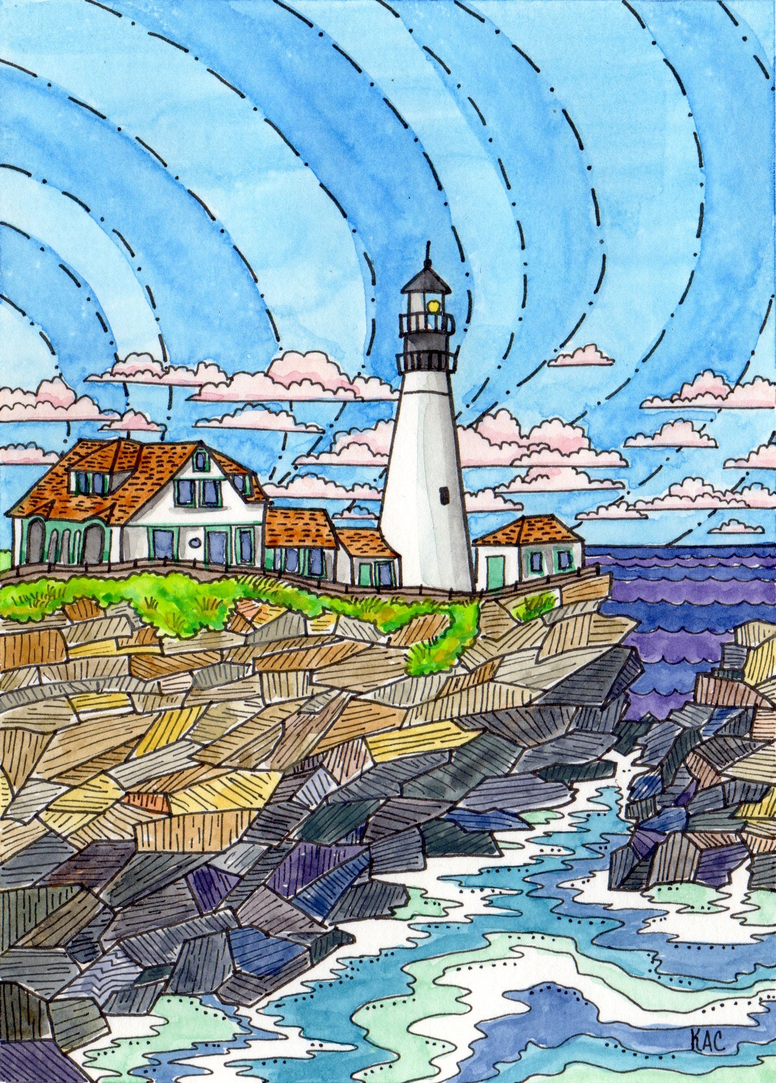 Portland Head Light Lighthouse Coloring Page PDF Digital - Etsy 日本