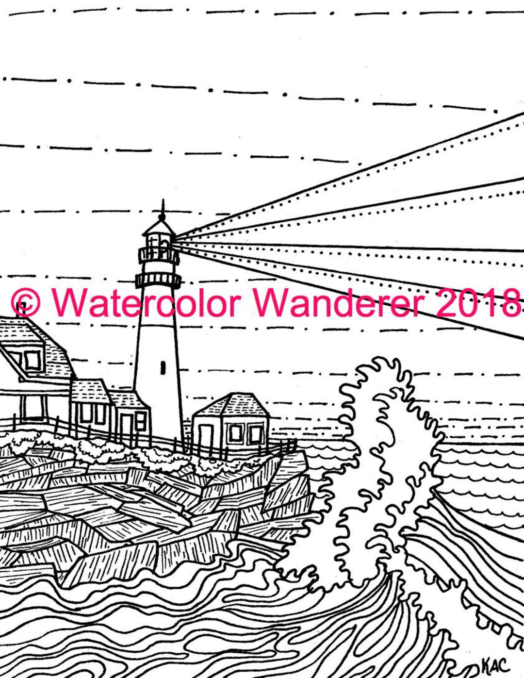 Portland Head Light Splashing Wave - Digital Download PDF Coloring Page ...