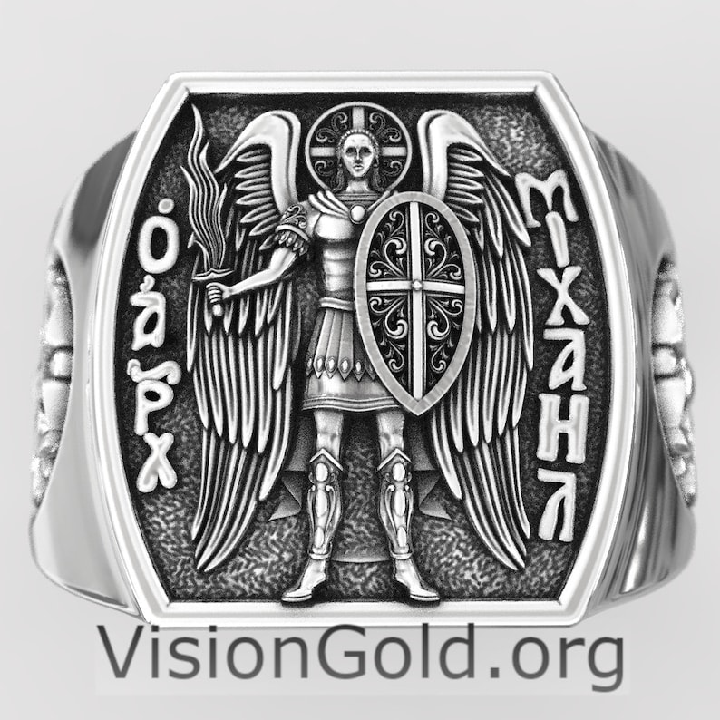Archangel Saint Michael Ring, 925 Silver St Michael Ring, Men's ...