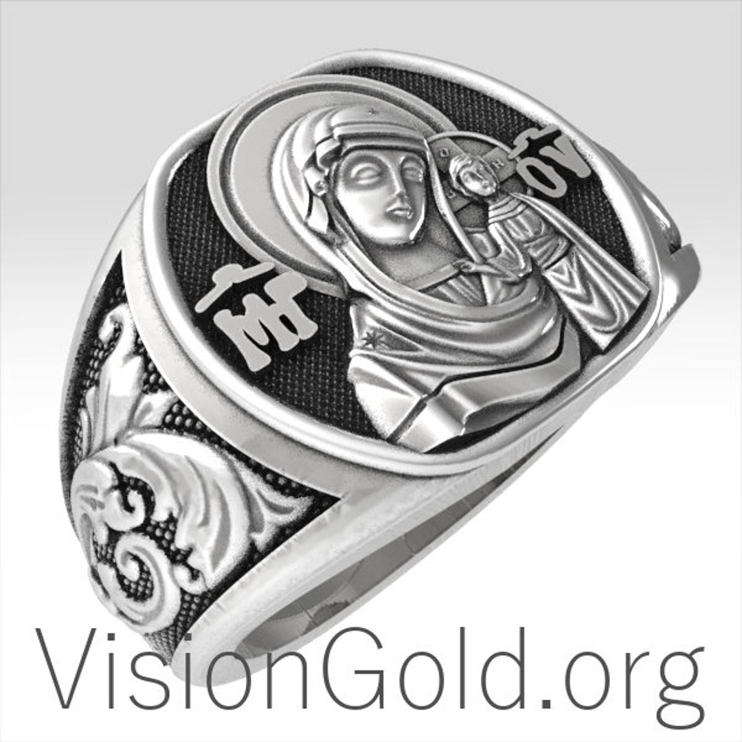 Silver Virgin Mary Ringmary Jesus Men Ringsignet Religious Ringoval ...