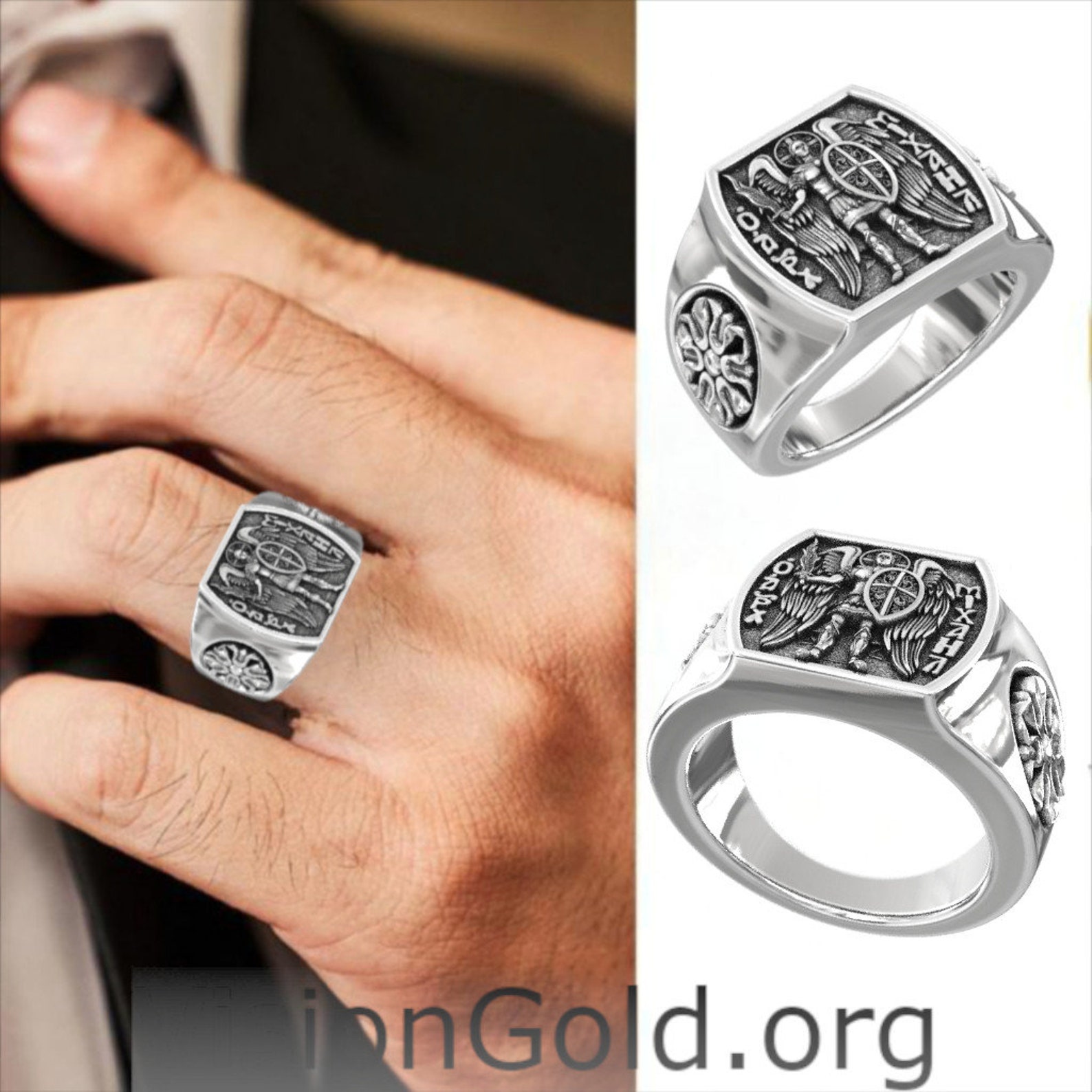 Archangel Saint Michael Ring, 925 Silver St Michael Ring, Men's ...