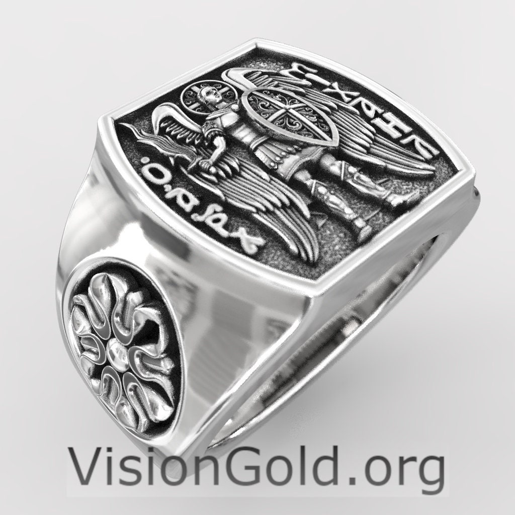 Archangel Saint Michael Ring, 925 Silver St Michael Ring, Men's ...