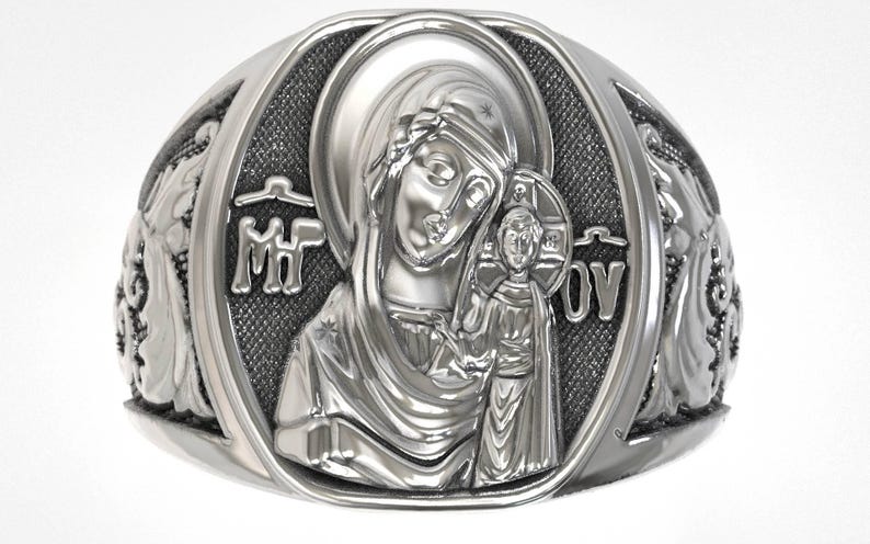 Silver Virgin Mary Ring|mary Jesus Men Ring|signet Religious Ring|oval ...