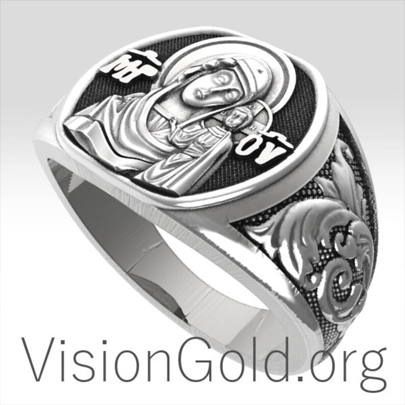 Silver Virgin Mary Ringmary Jesus Men Ringsignet Religious Ringoval ...