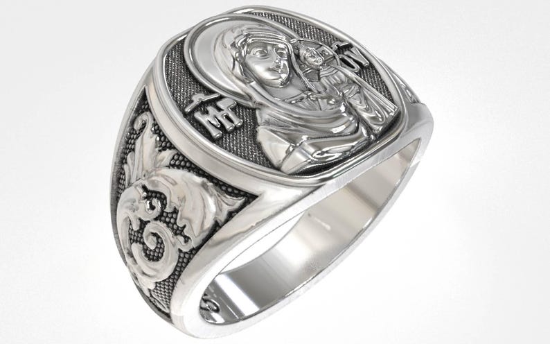Silver Virgin Mary Ring|mary Jesus Men Ring|signet Religious Ring|oval ...