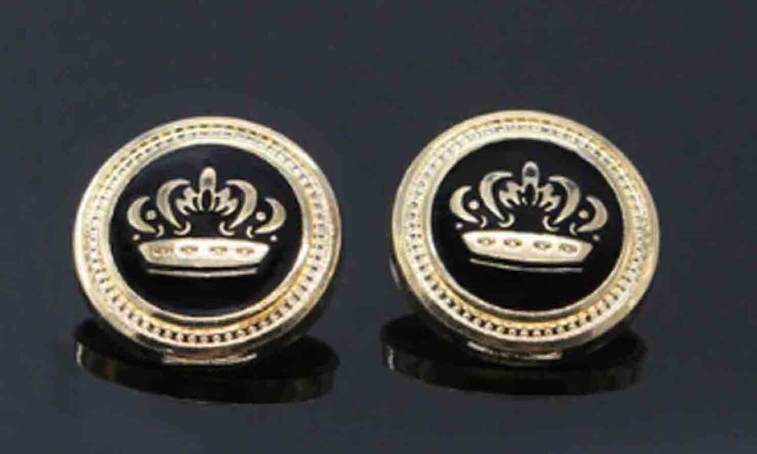 Two New Blazer Jacket Sport Coat Buttons Gold Black Shank Metal Crown ...