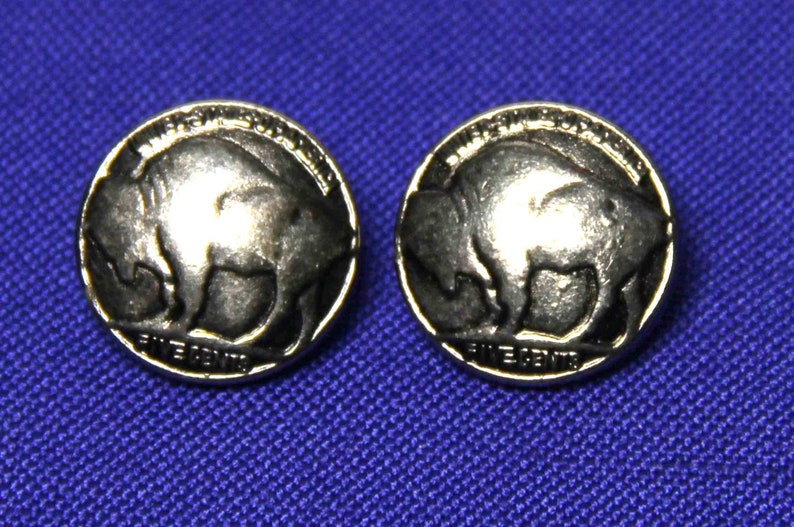 Two Mens Vintage Buffalo Nickel Pattern Blazer Buttons Metal Alloy Gray ...