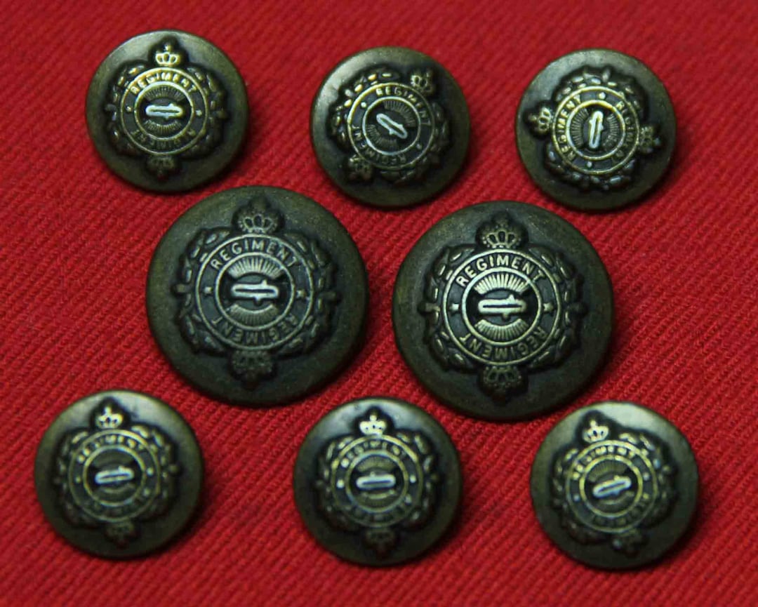 Vintage Regiment Blazer Buttons Set Antique Gold Brown Bronze Alloy ...