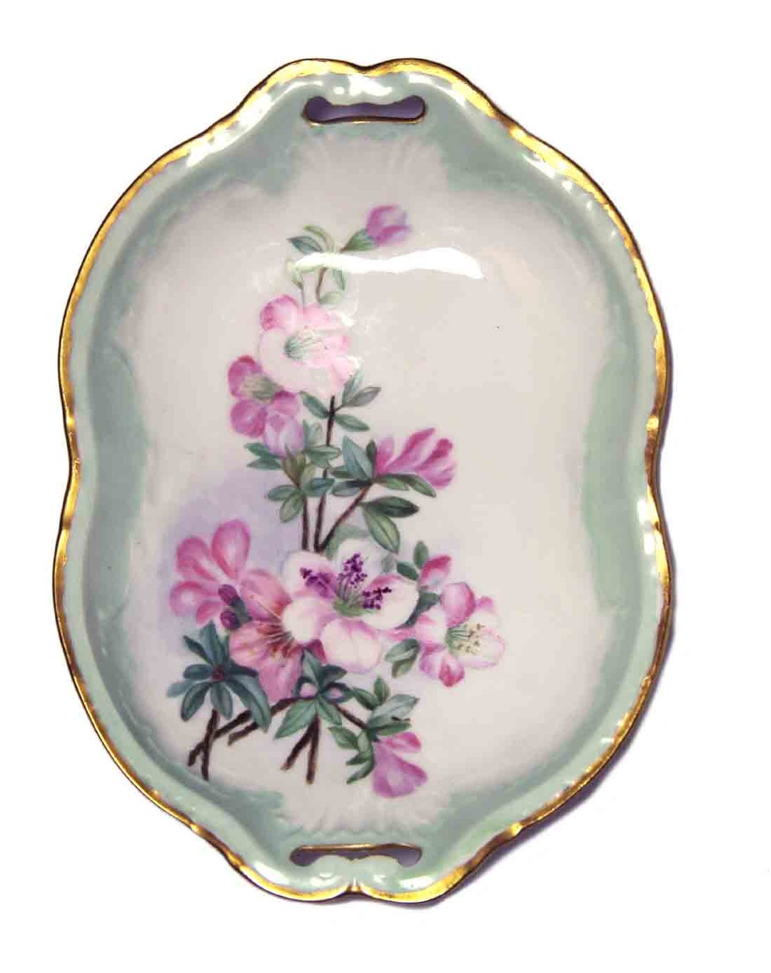 Handmade Victorian Dish Tray M.F. Quinn III 1899 Porcelain Floral Gold ...