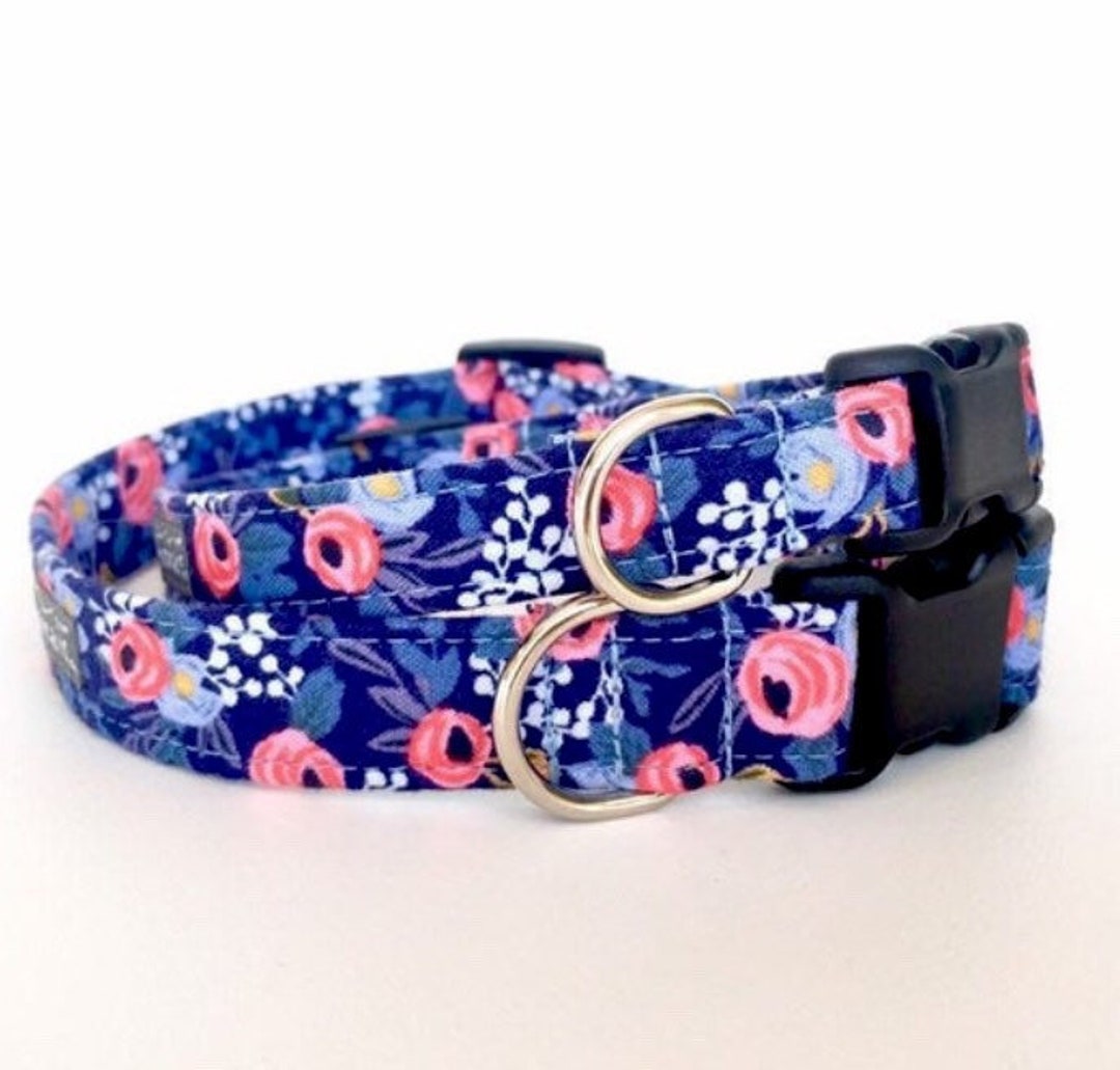 Rifle Paper Co. Floral Dog Collar: Blue & Pink Roses, Optional Lead - Etsy