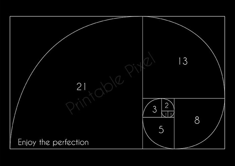 Fibonacci spiral Math Art Poster Mathematics golden section | Etsy