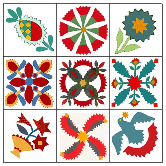 9 Traditional Applique Blocks in a Sampler Quilt Using the Dogtooth ...