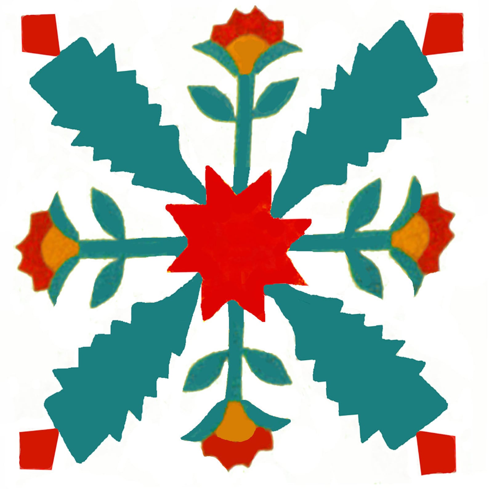 9 Traditional Applique Blocks in a Sampler Quilt Using the Dogtooth ...