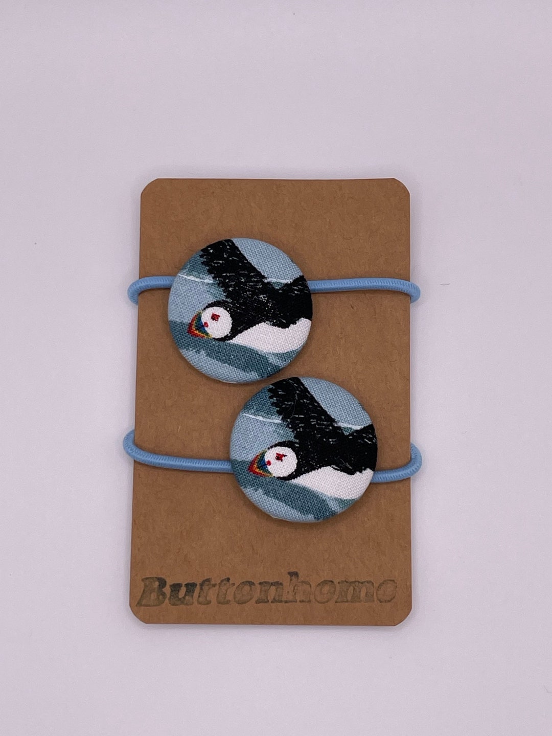 Handmade Button Hair Ties Puffin Fabric - Etsy